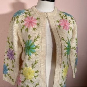 Vintage | Sweaters | Vintage 4 50 Retro Cottagecore Hand Embroidered ...